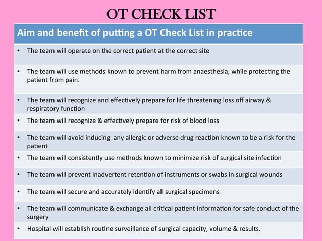 OT Check List | PDF | Lung and Respiratory Health | Diseases and Conditions