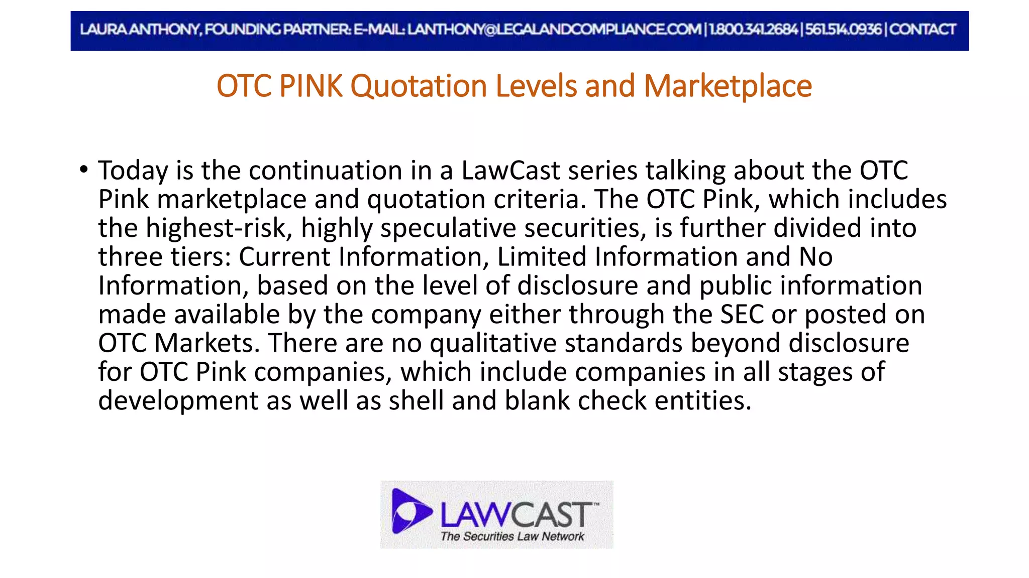 OTC PINK Quotation Levels and Marketplace | PPTX