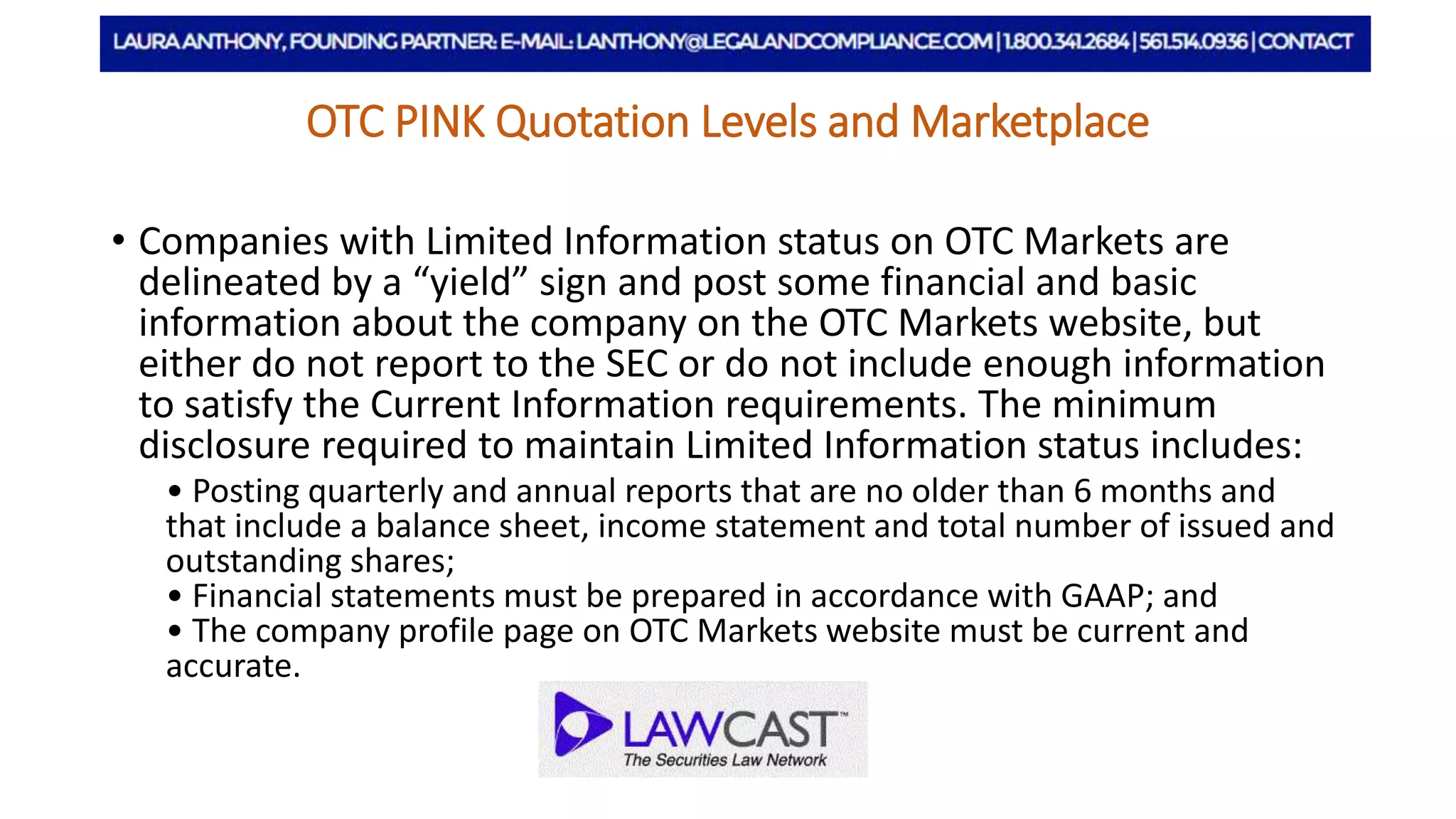 OTC PINK Quotation Levels and Marketplace | PPTX