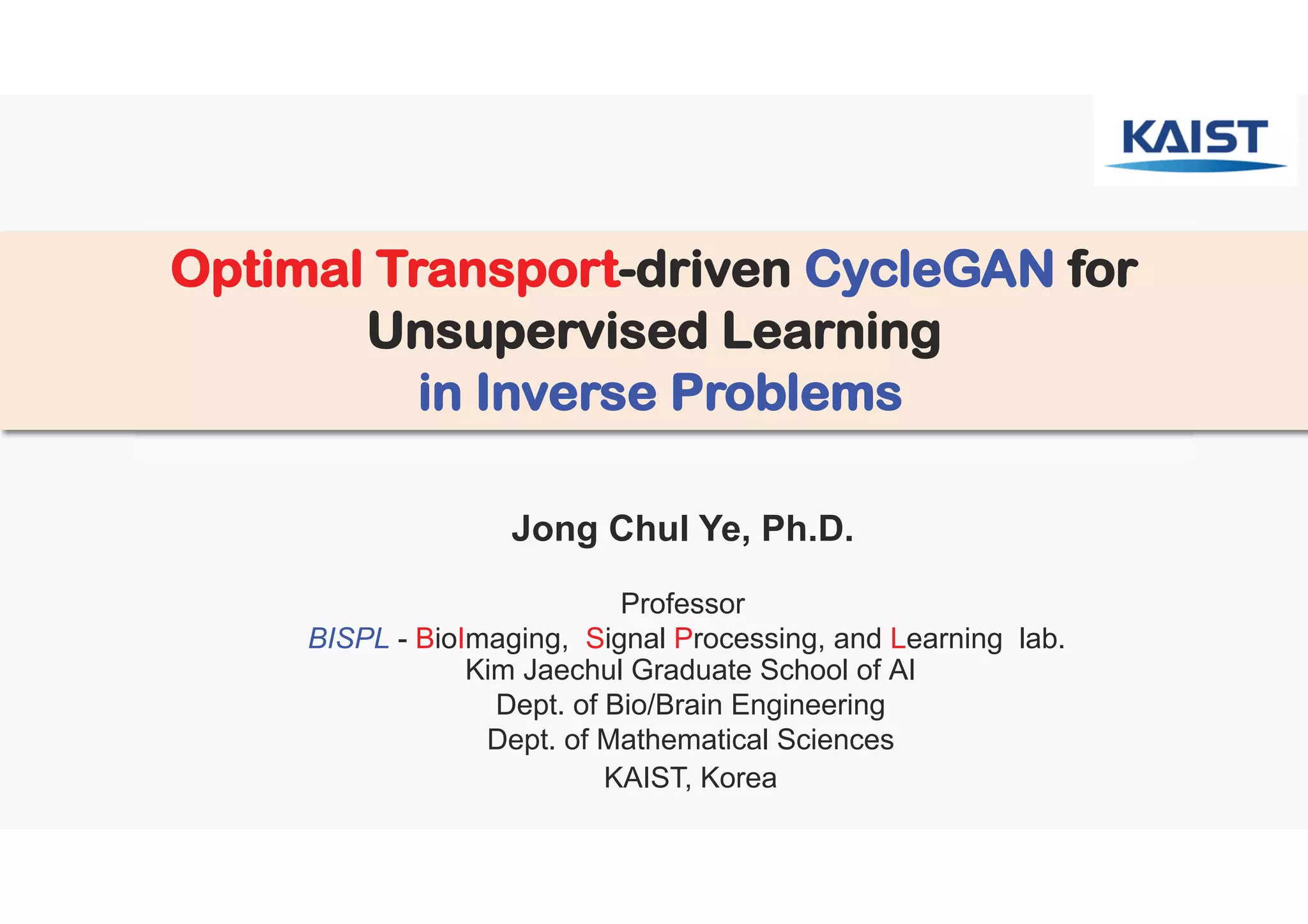 Optimal transport driven CycleGAN for unsupervised learning in inverse problems | PDF
