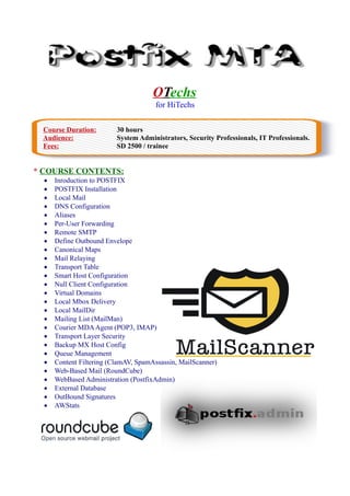 OTechs Advanced Mail Administration (POSTFIX) Training Course | PDF