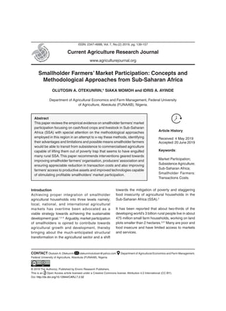 Smallholder Farmers’ Market Participation: Concepts and Methodological Approaches from Sub ...