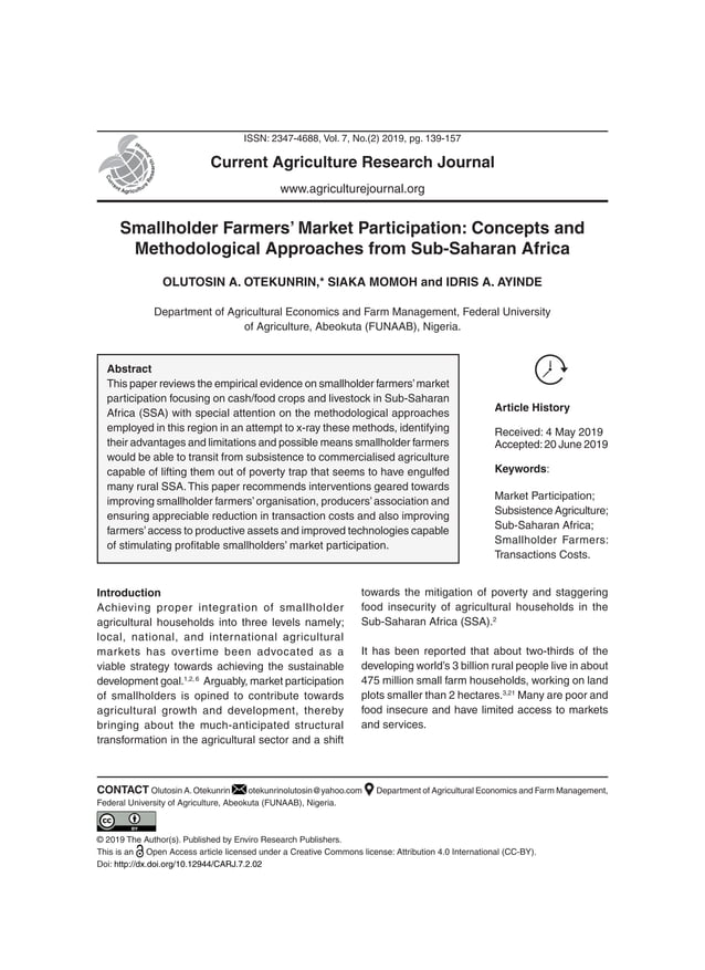 Smallholder Farmers’ Market Participation: Concepts and Methodological ...