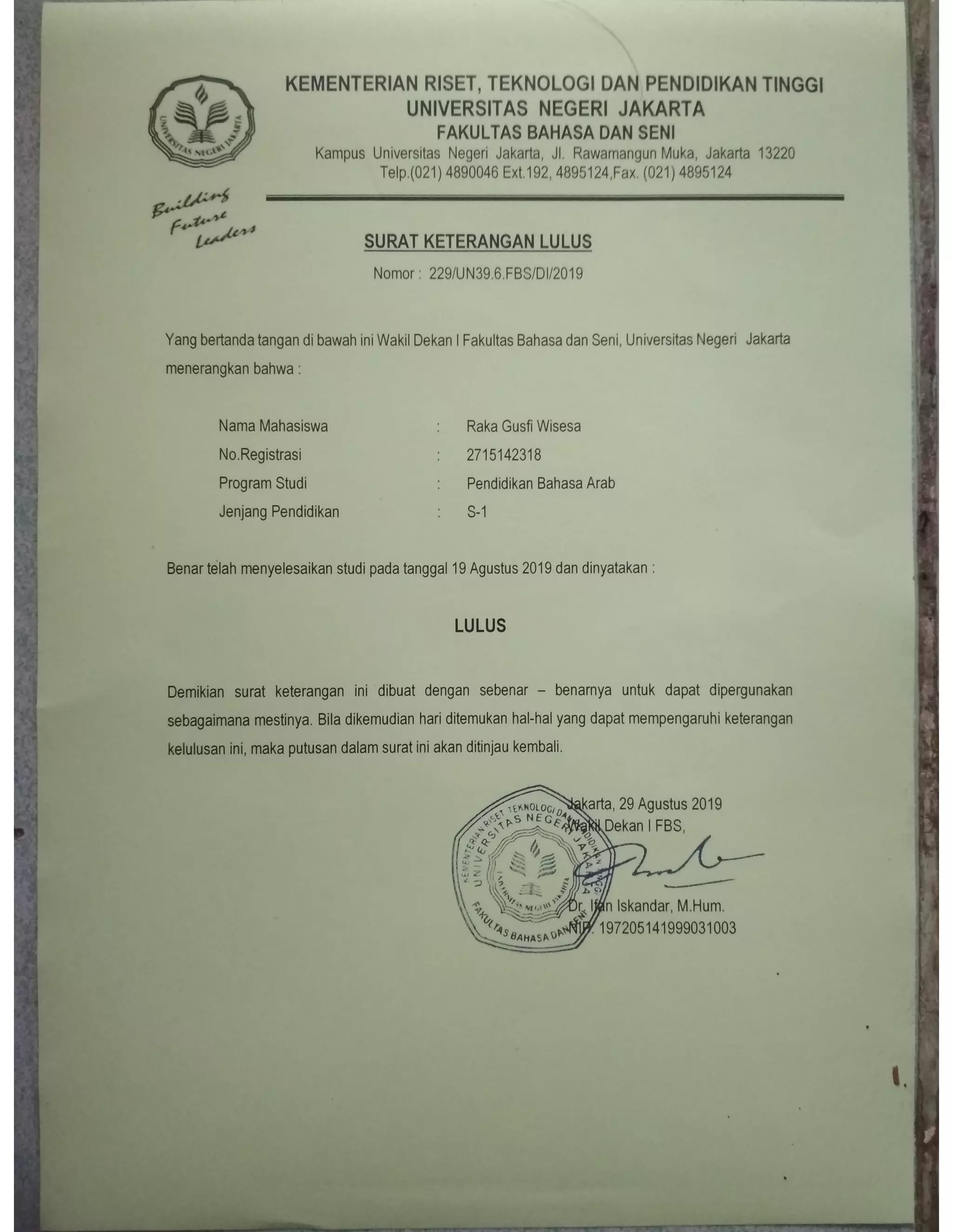 Surat Keterangan Lulus | PDF