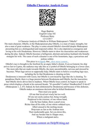 Othello Analysis Essay | PDF