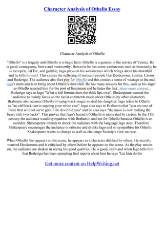 Othello Analysis Essay | PDF
