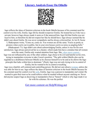 Othello Analysis Essay | PDF