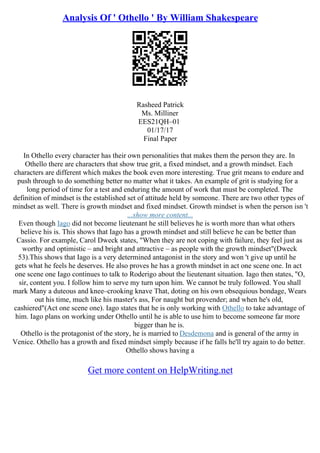 Othello Analysis Essay | PDF