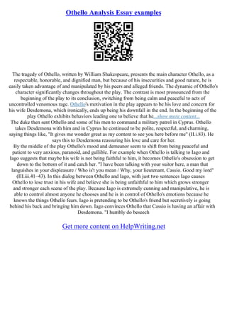 Othello Analysis Essay | PDF