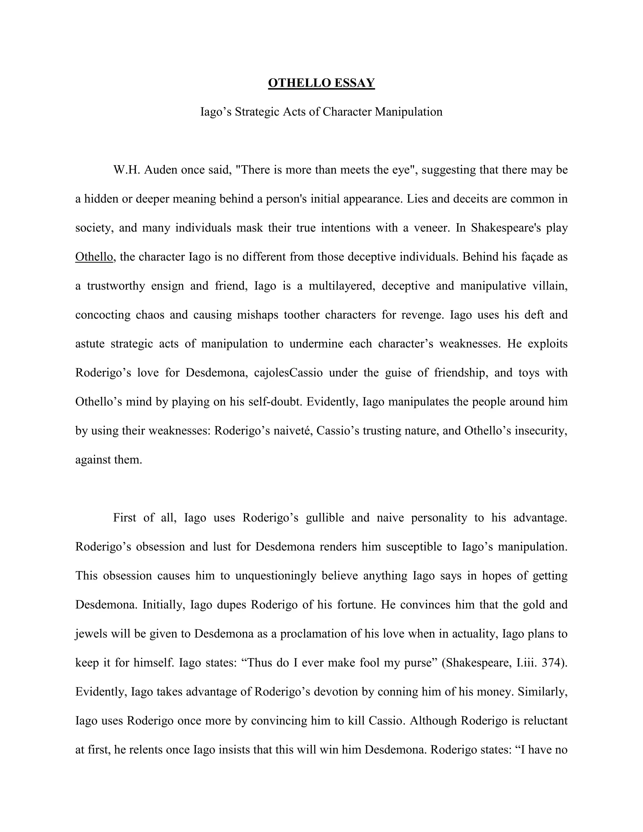 Othello Essay about Iago | DOCX