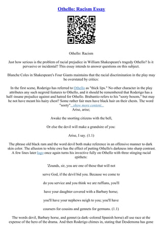 Othello Racism Essay | PDF