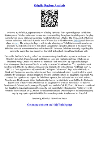 Othello Racism Essay | PDF