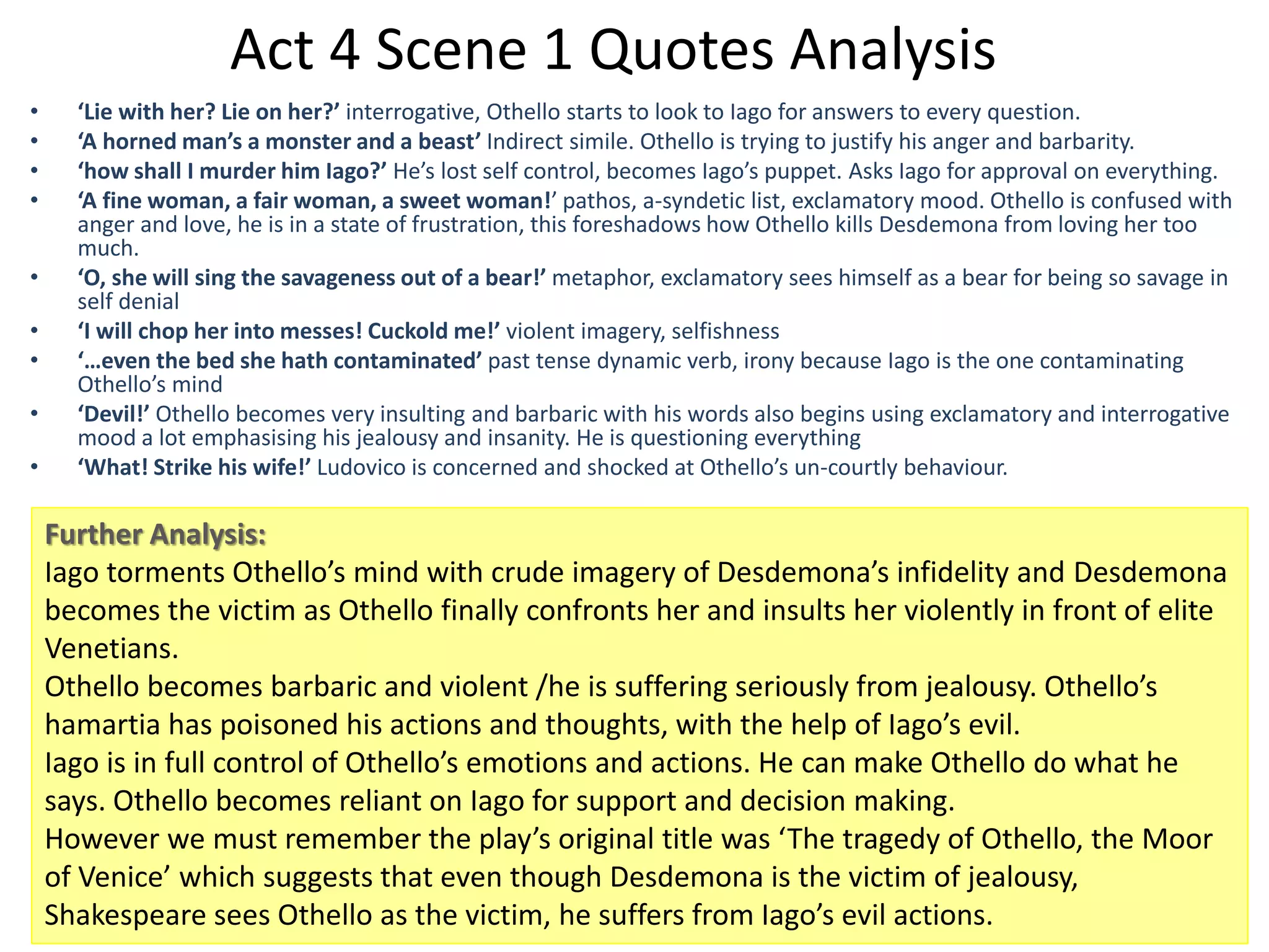 Othello by William Shakespeare, Notes, Quotes and Analysis by T ...