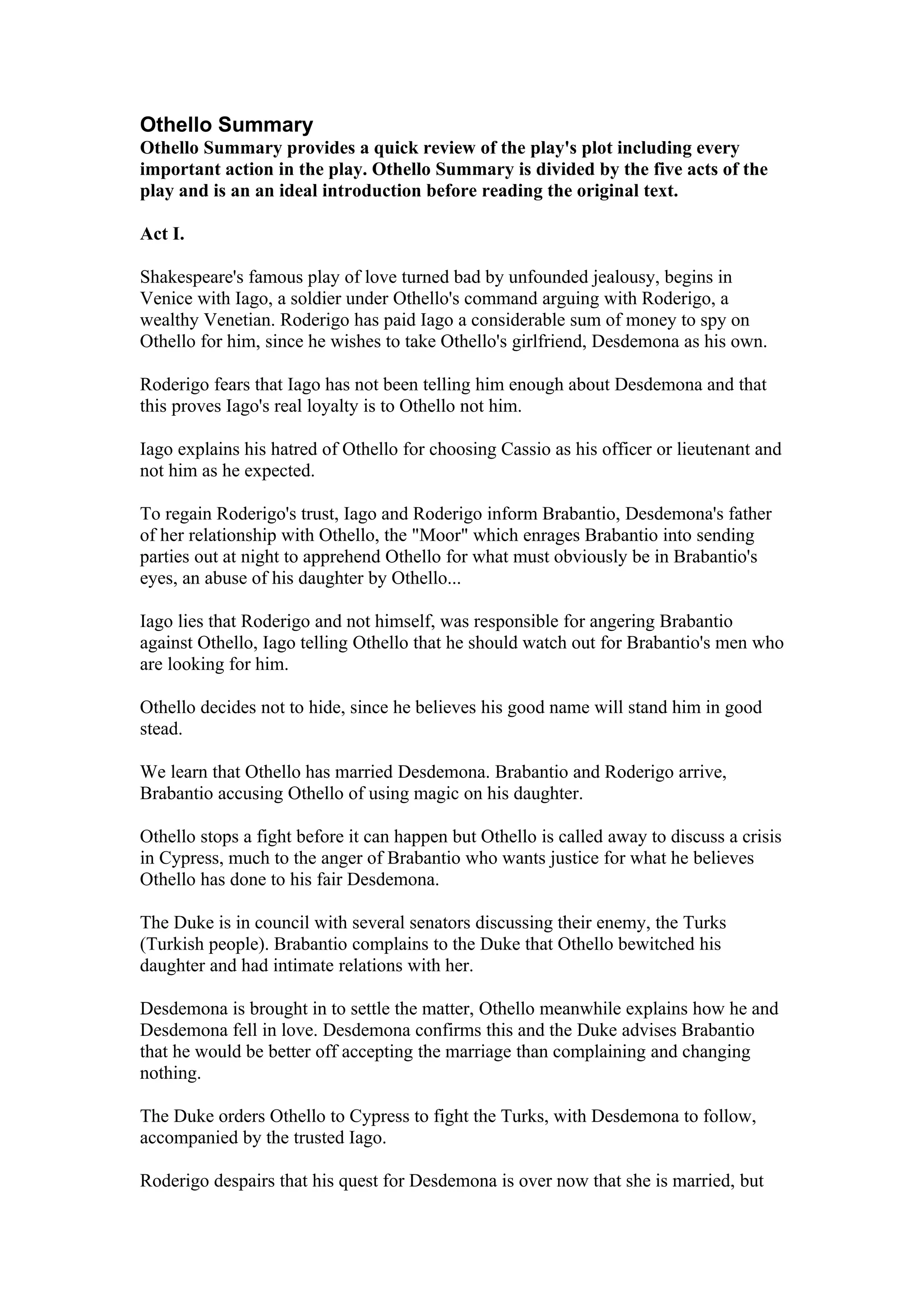 Othello summary | DOC
