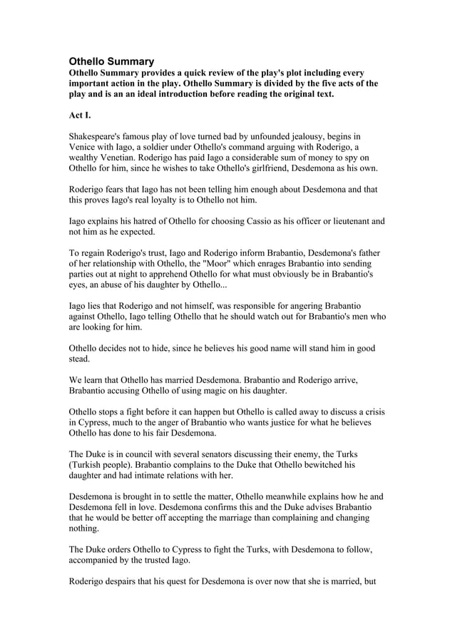 Othello summary | DOC