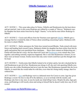 Othello Summary Act 1 | PDF