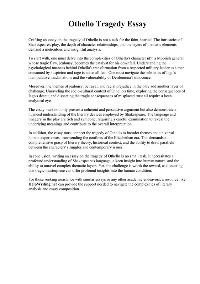 Othello Tragedy Essay. Eastern Maine Community College | PDF