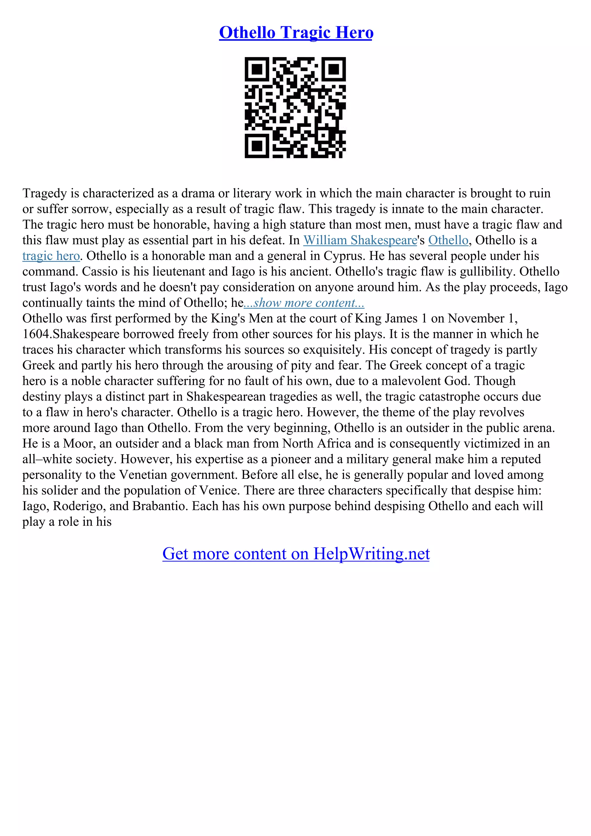 Othello Tragic Hero Essay | PDF