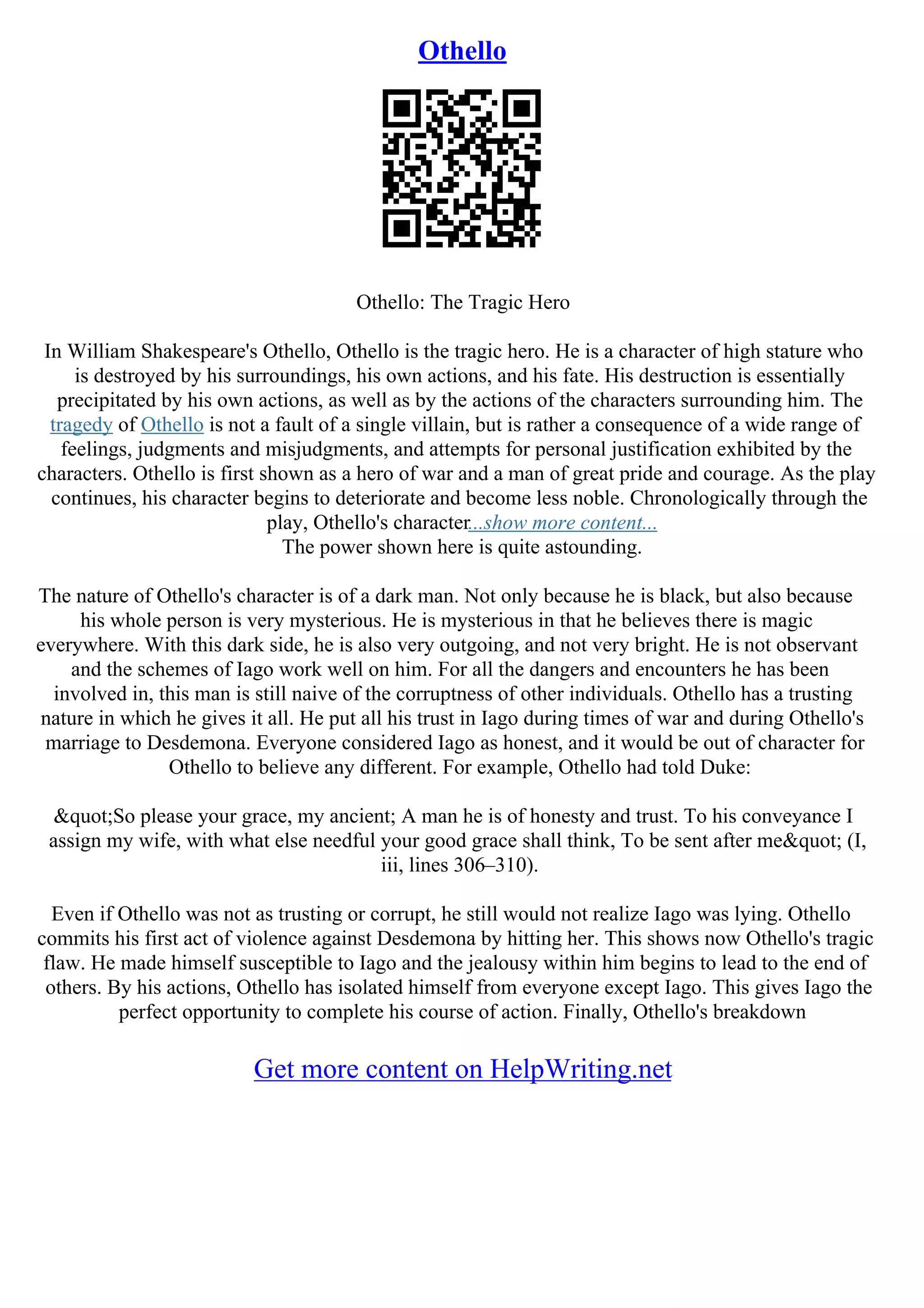 Othello Tragic Hero Essay | PDF