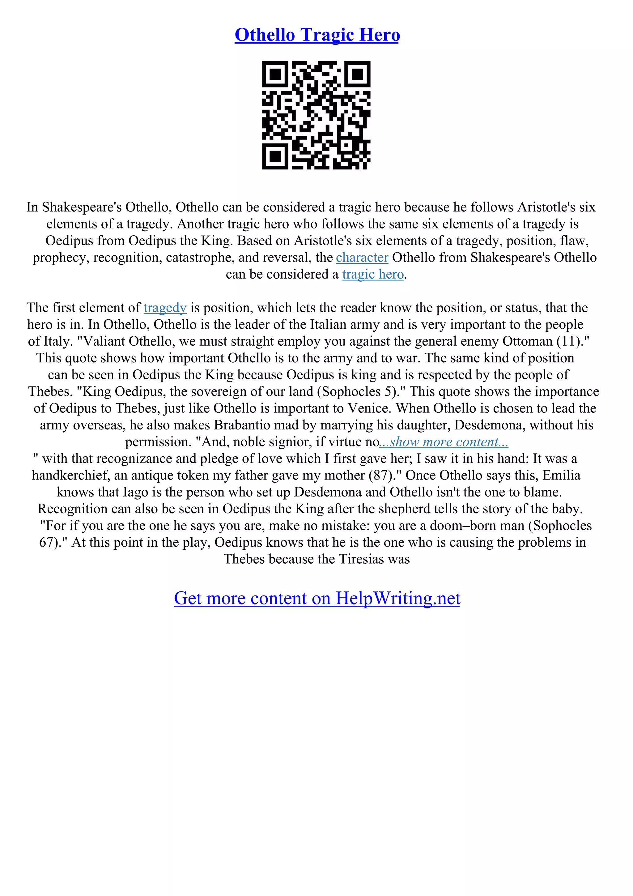 Othello Tragic Hero Essay | PDF