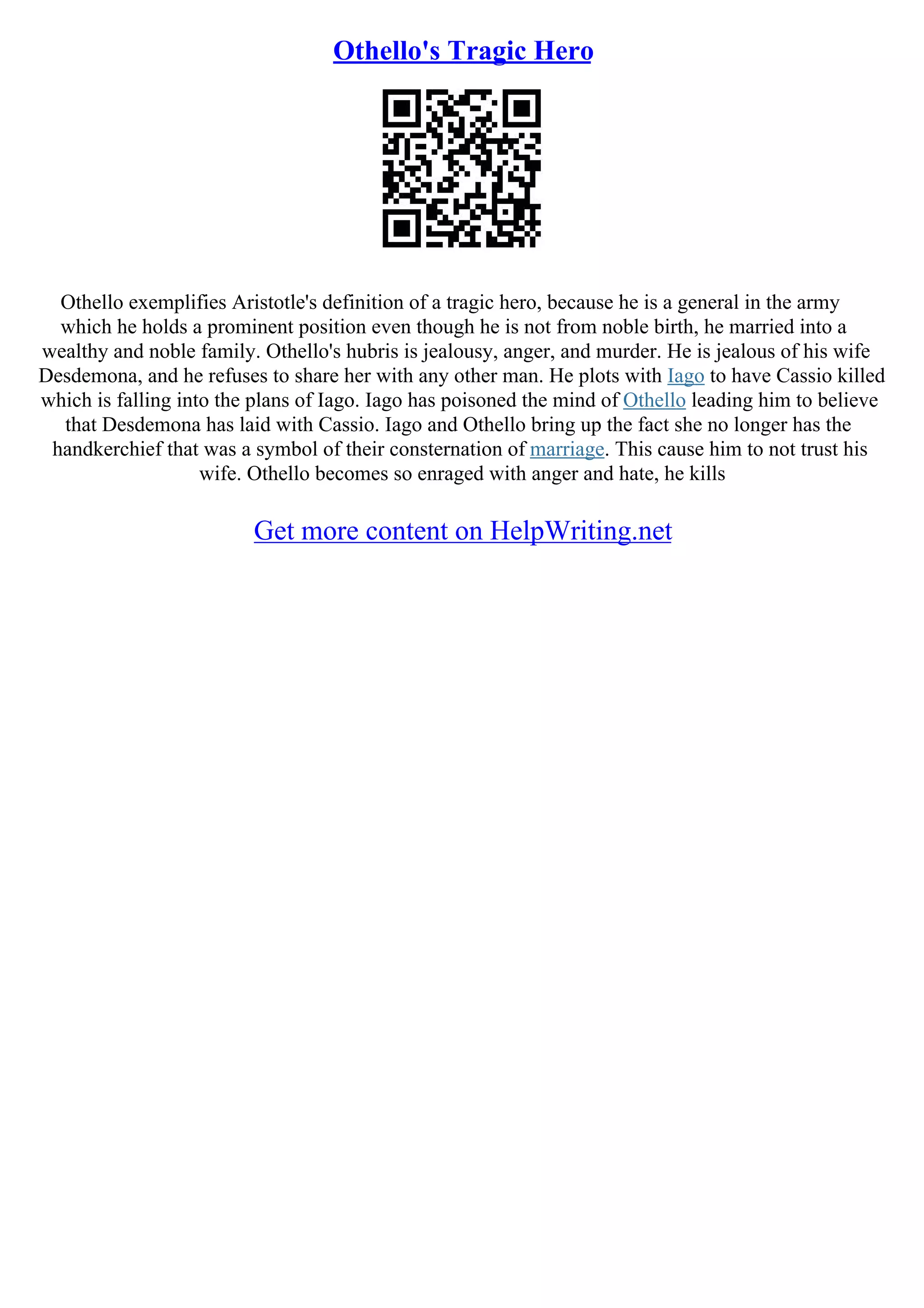 Othello Tragic Hero Essay | PDF