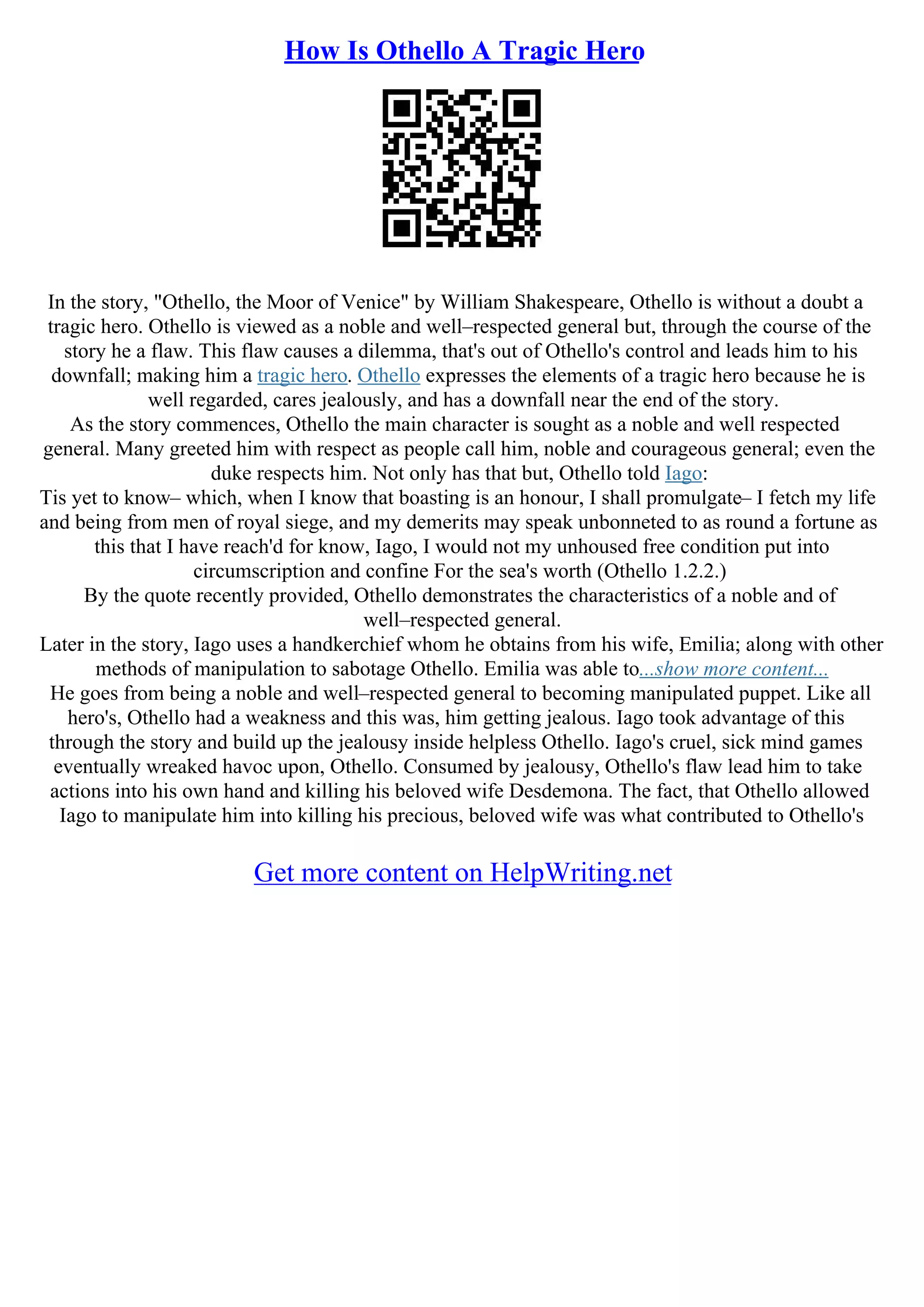 Othello Tragic Hero Essay | PDF