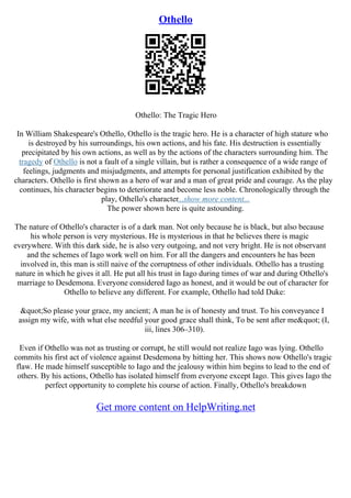 Othello Tragic Hero Essay | PDF