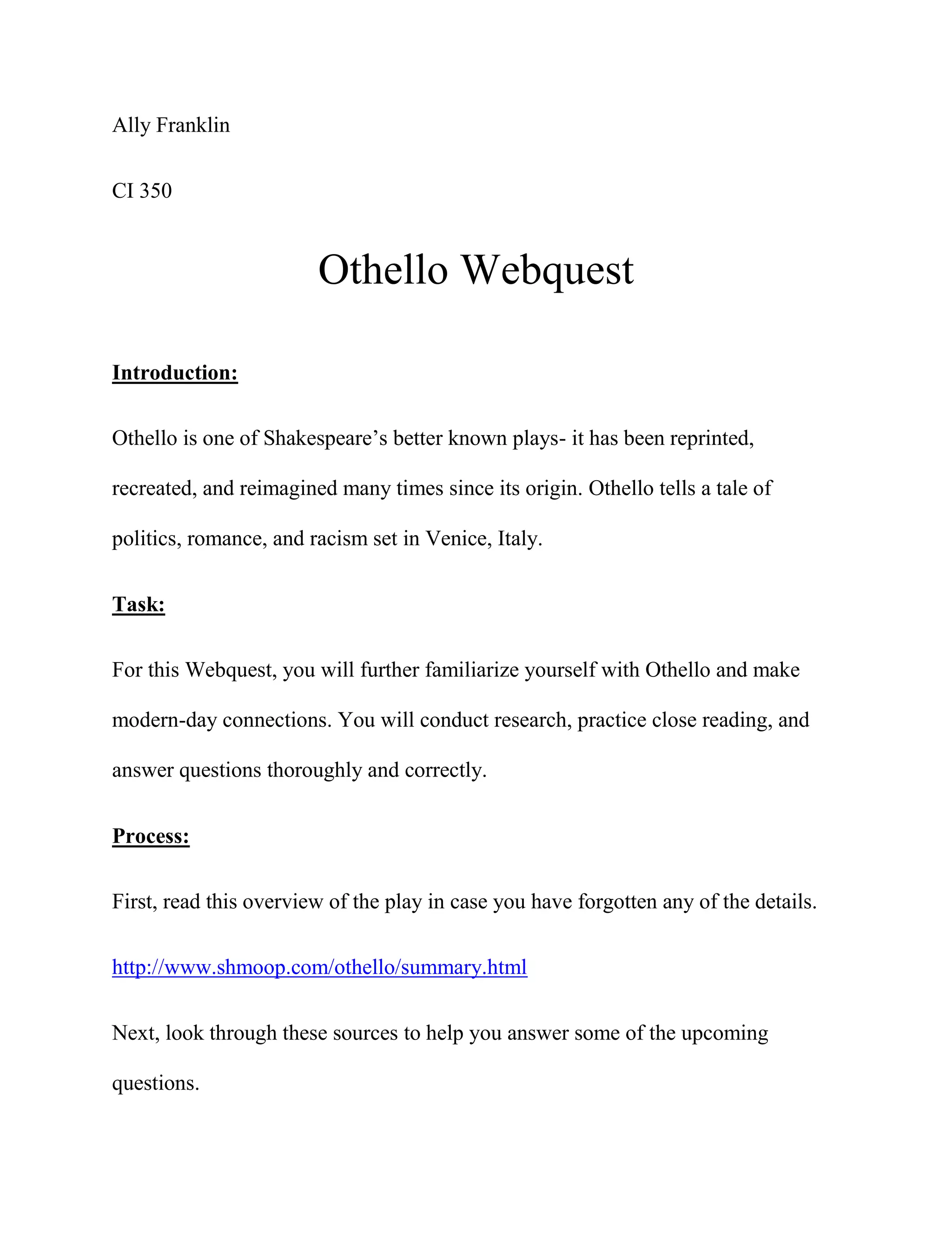 Othello webquest | PDF