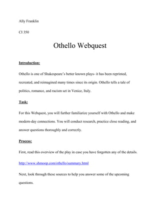 Othello webquest | DOCX