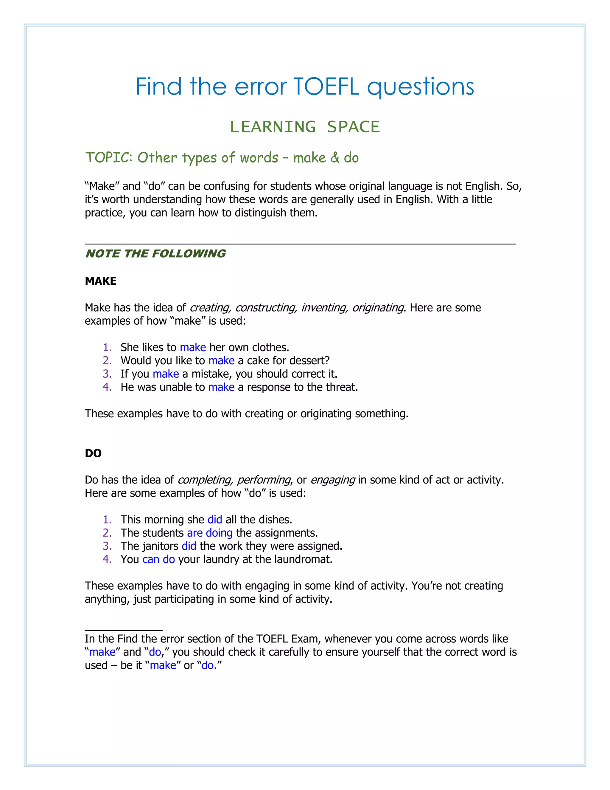 Other types of words make and do | PDF