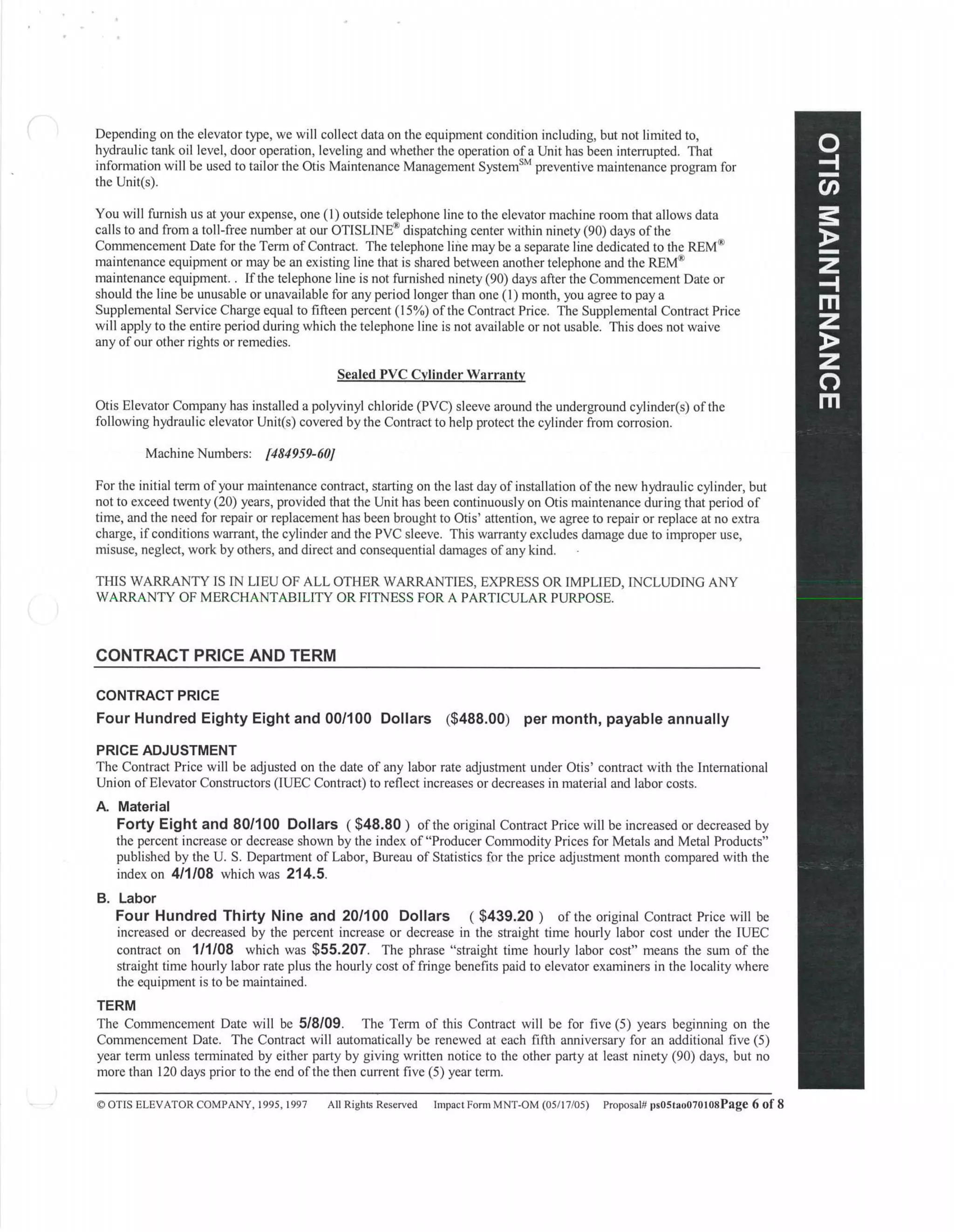 Otis Elevator Contract - Villa Alhambra | PDF