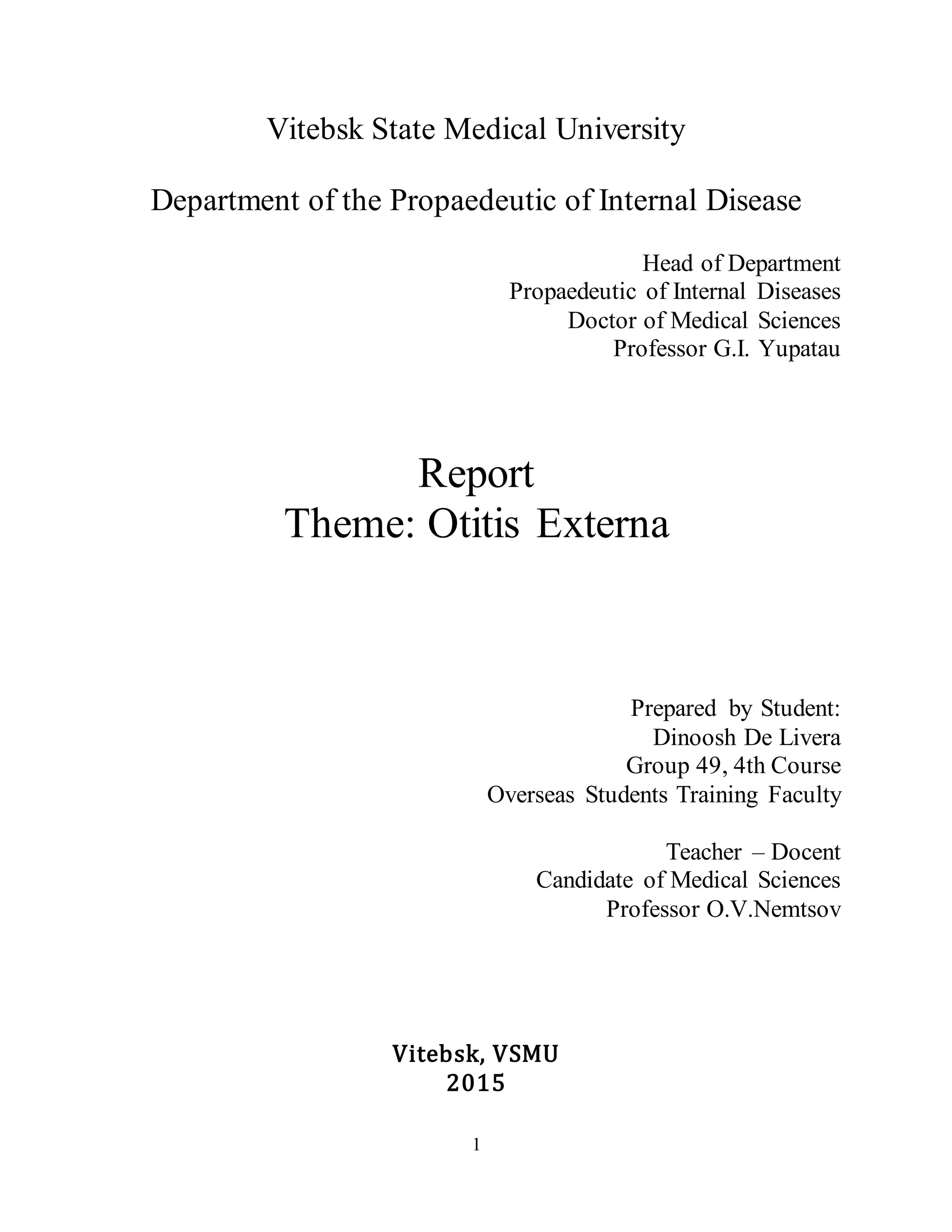 Otitis externa - ENT | DOCX | Ear, Nose and Throat Conditions | Diseases and Conditions