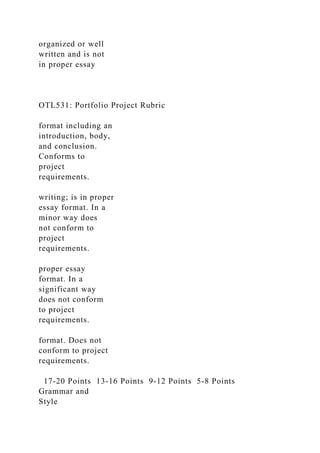 OTL531 Portfolio Project Rubric Criteria Meets Expectati.docx
