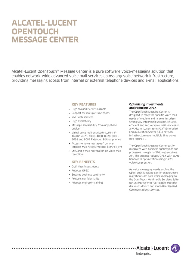 Open Touch Message Center - Alcatel-Lucent Voice Services | PDF