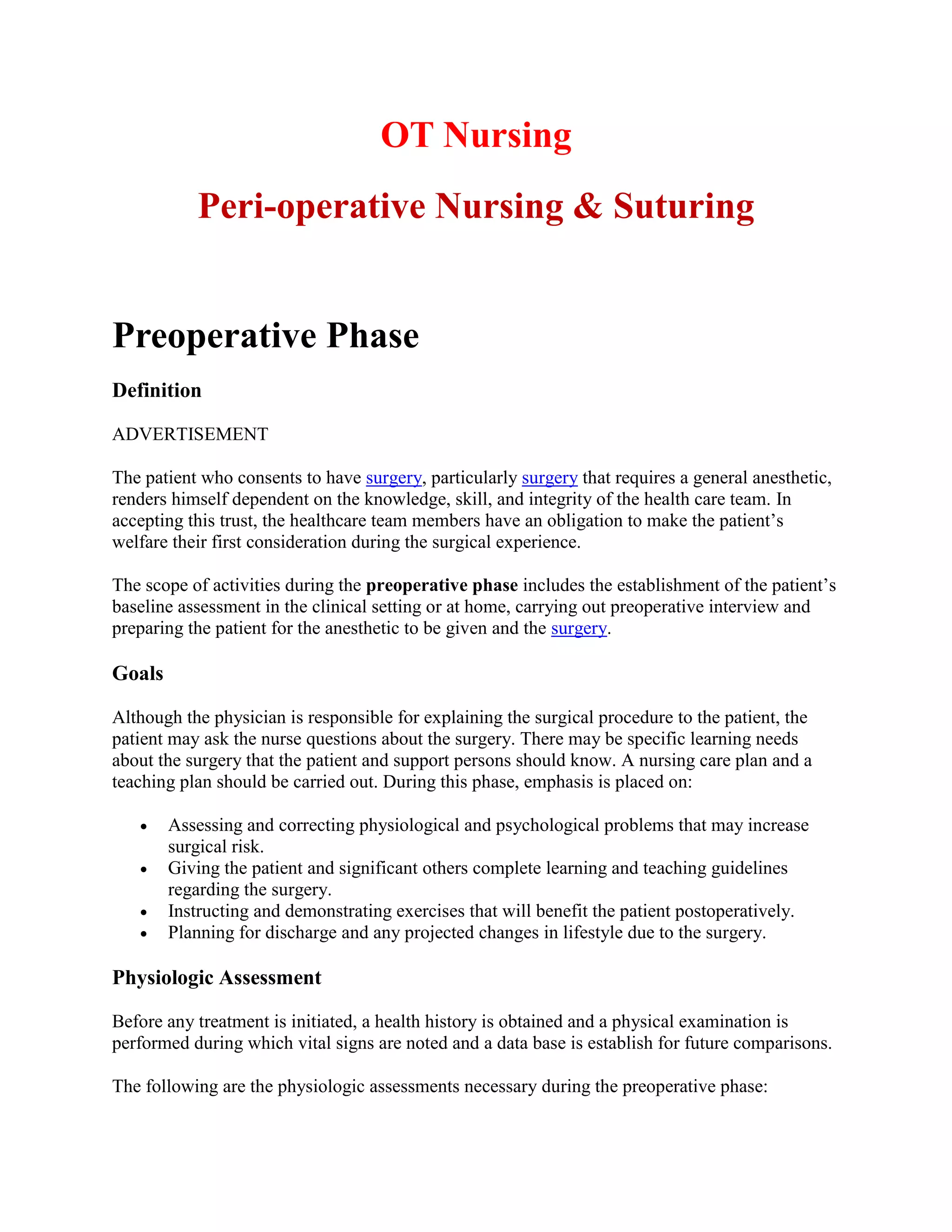 Ot nursing & suturing | PDF