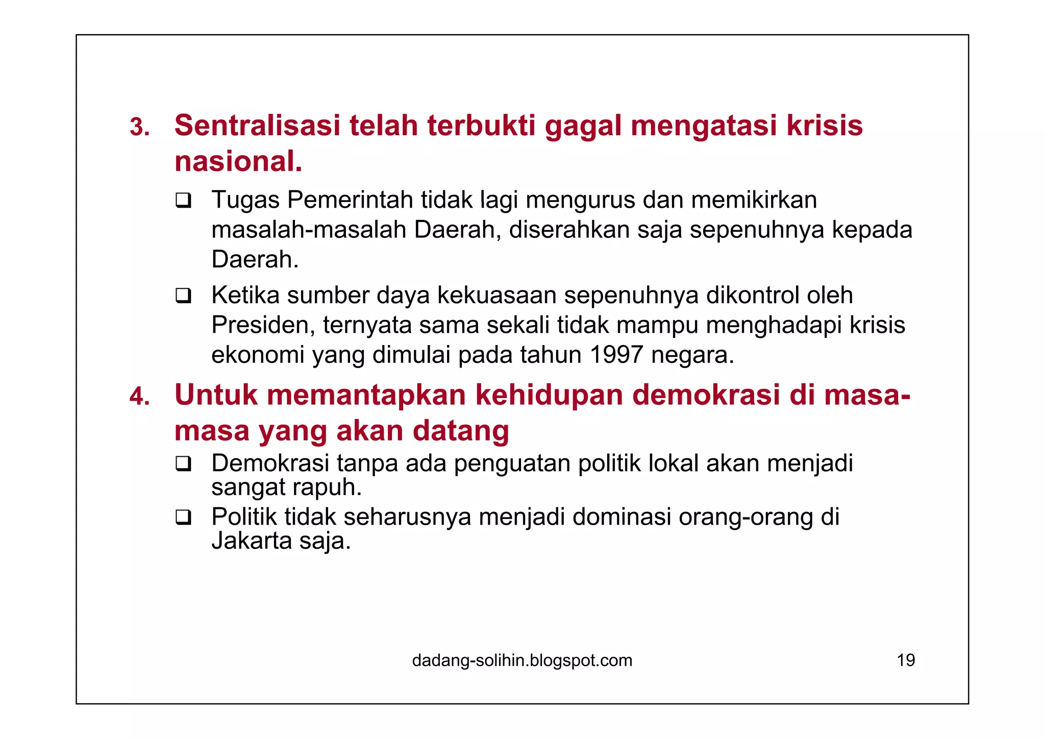 Otonomi Daerah dalam Perspektif Teori, Kebijakan, dan Praktek | PDF