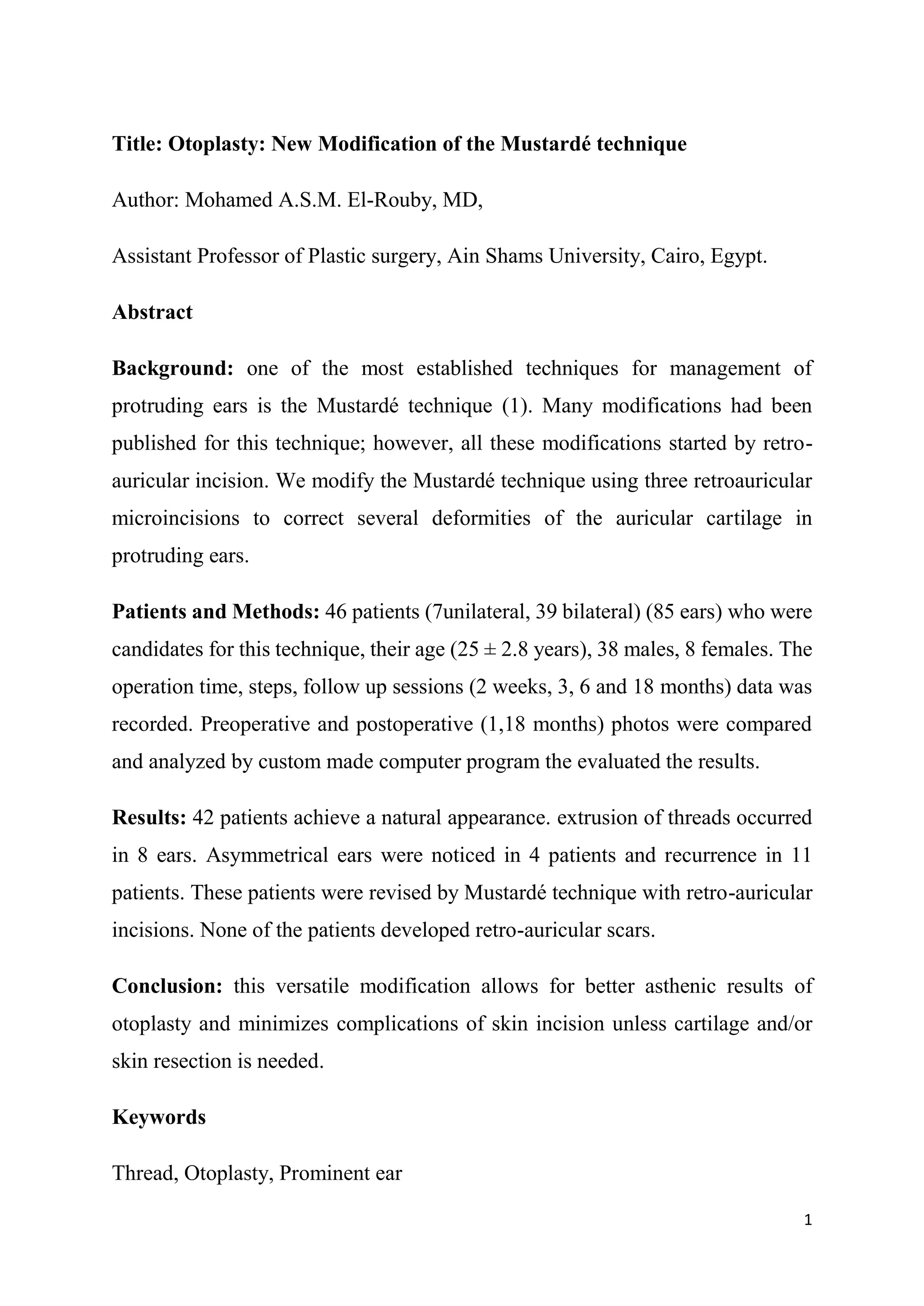 Otoplasty: New Modification of the Mustardé technique | PDF