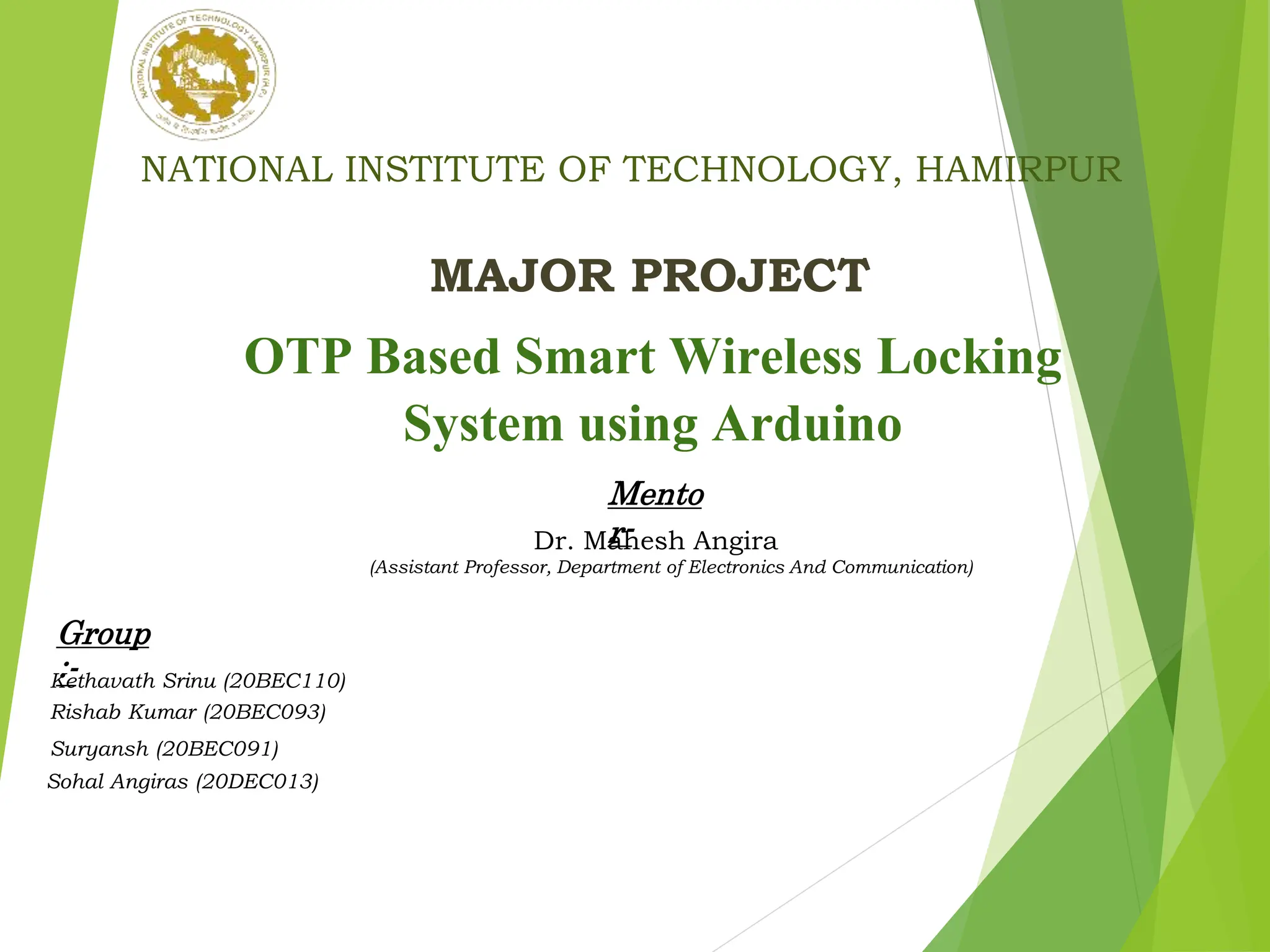 OTP BASED SMART LOCK SYSTEM USING GSM MODULE | PPTX