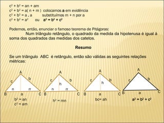 O TriâNgulo RetâNgulo E Suas RelaçõEs MéTricas | PPT