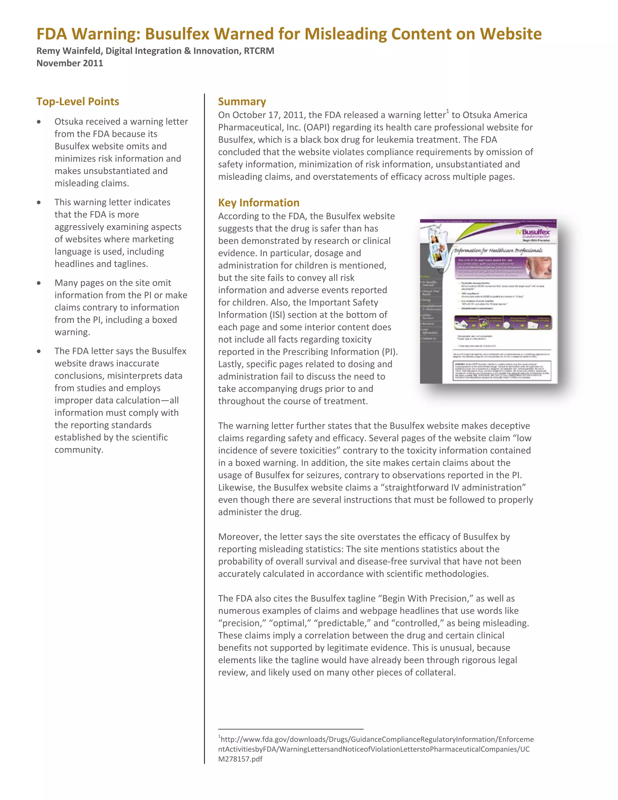 FDA Warning Letters: Otsuka, October 2011 | PDF