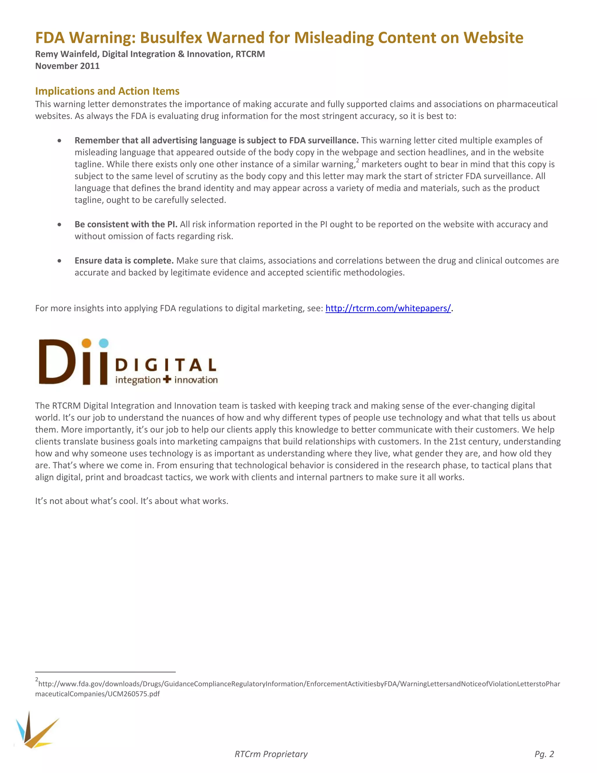 FDA Warning Letters: Otsuka, October 2011 | PDF