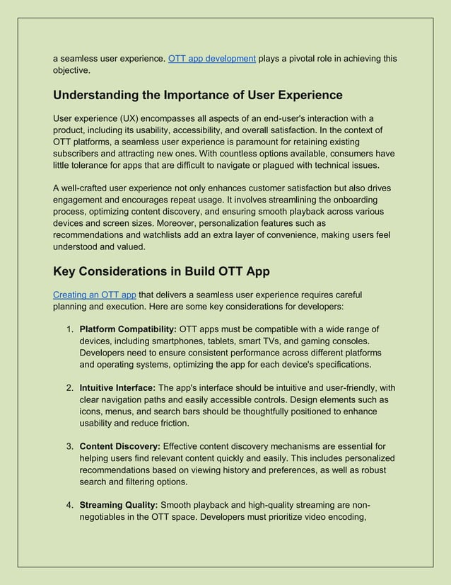 Developing OTT Apps: Creating a Smooth User Experience | PDF