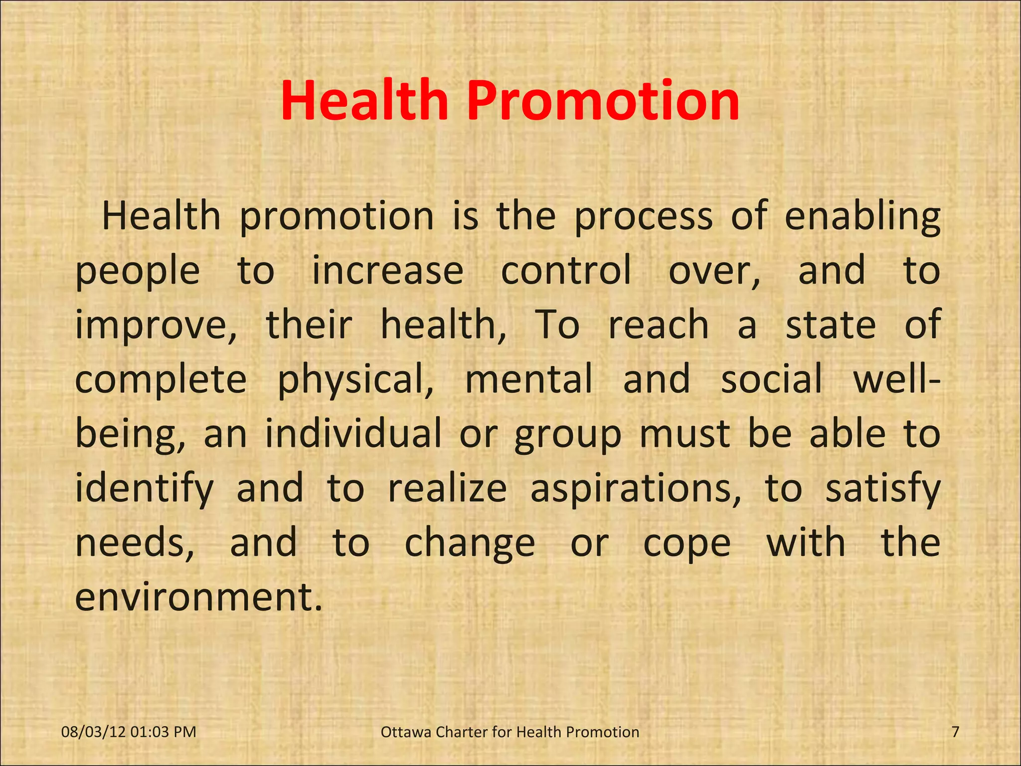 Ottawa charter for health promotion | PPT
