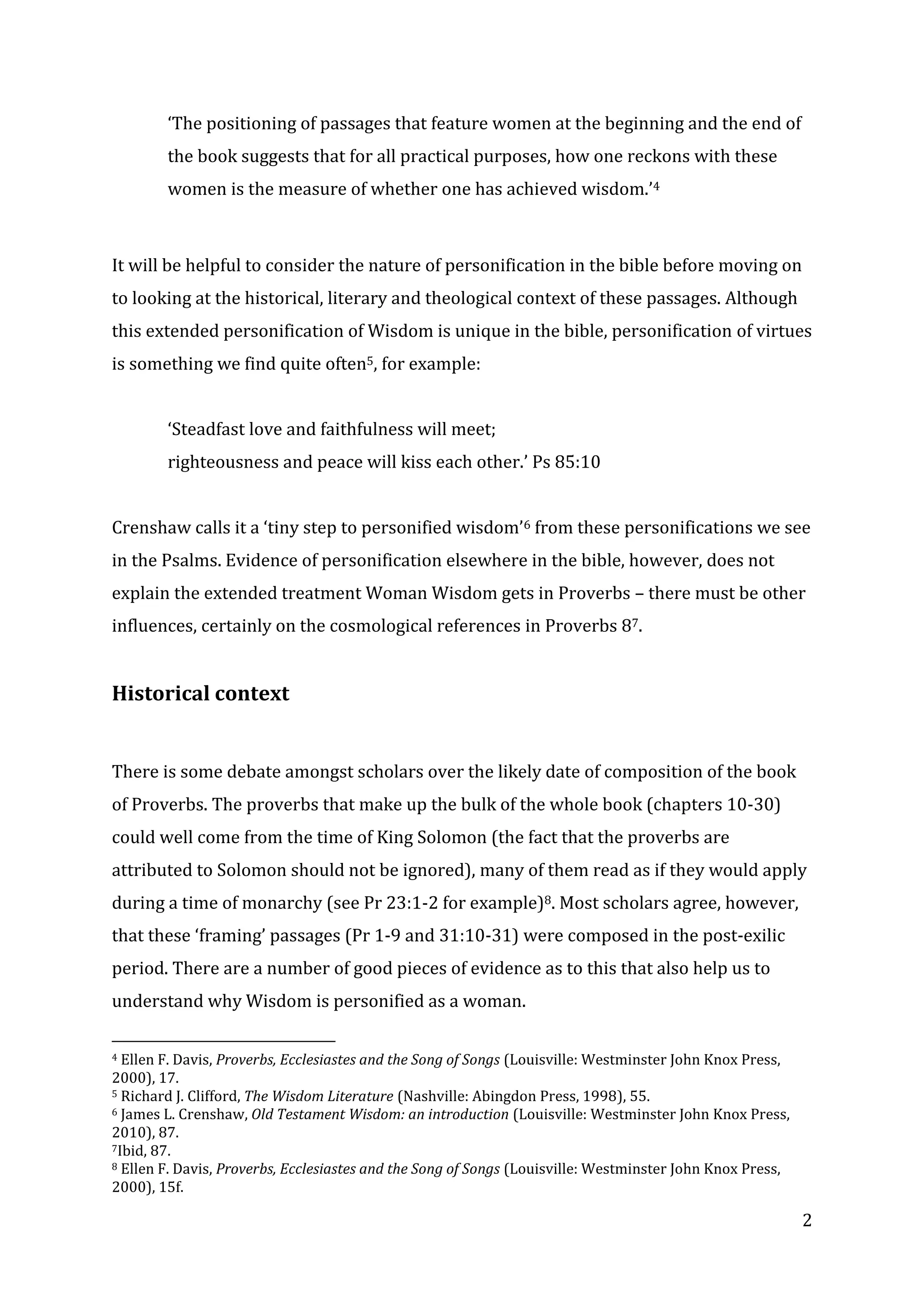 Why is wisdom personified as a woman in the Old Testament book of ...