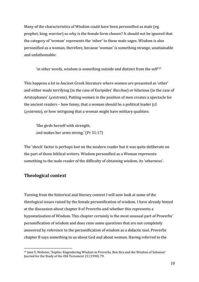 Why is wisdom personified as a woman in the Old Testament book of ...