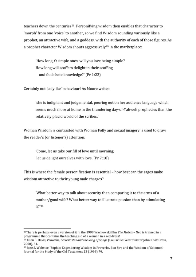 Why is wisdom personified as a woman in the Old Testament book of ...
