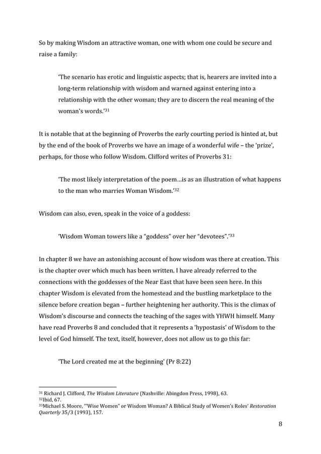 Why is wisdom personified as a woman in the Old Testament book of ...
