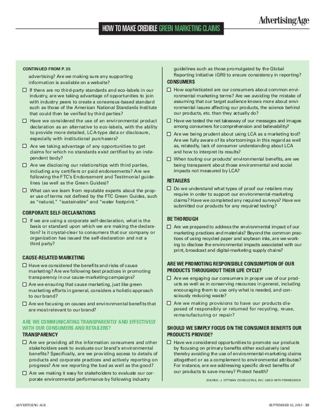 Ottman Checklist for Credible Green Marketing Claims | AdvertisingAge…