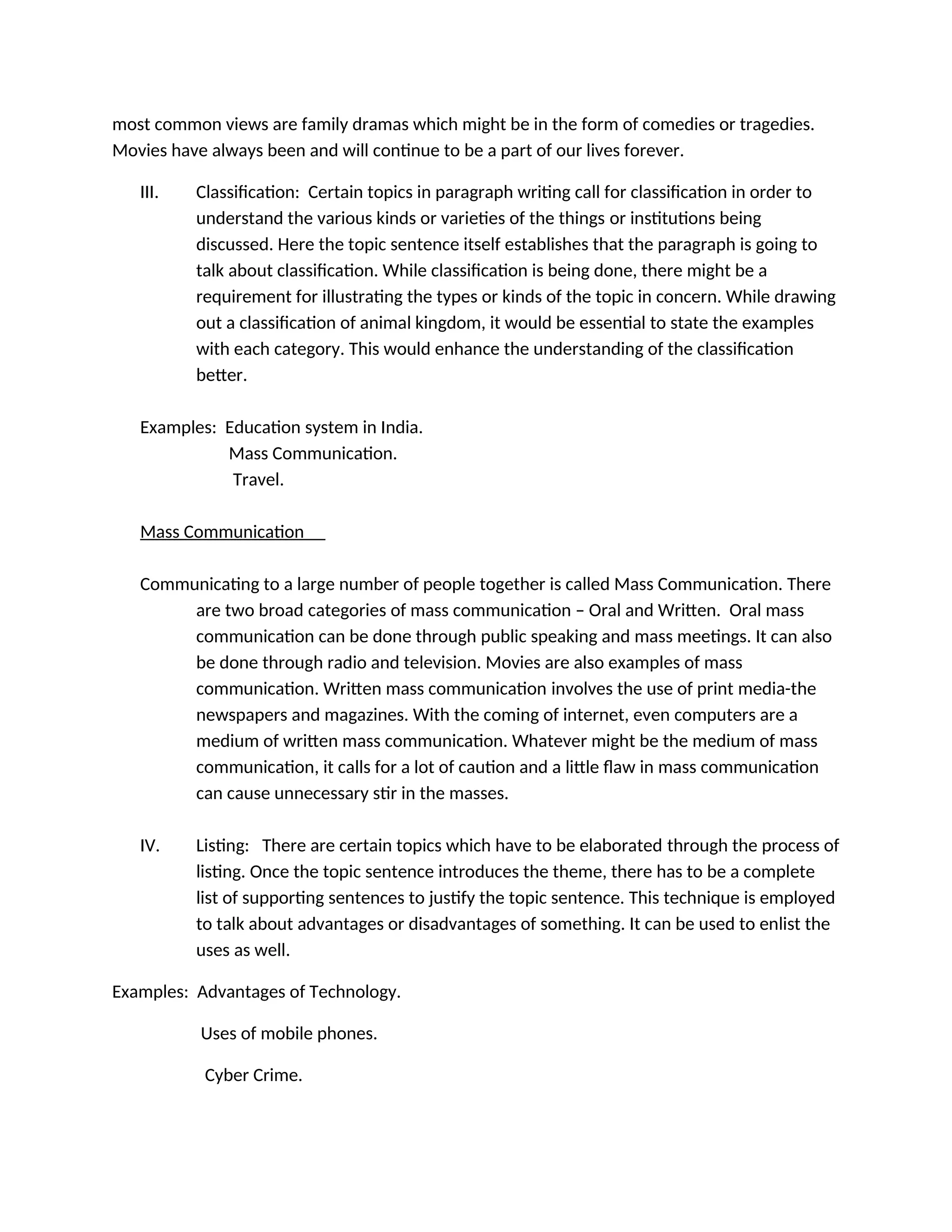 PARAGRAPH WRITING for Graduation level students | DOCX
