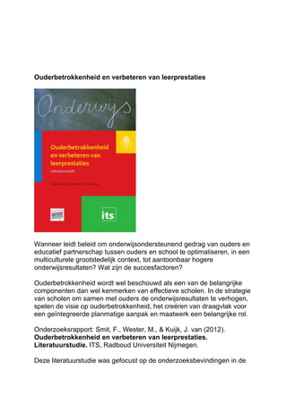 Ouderbetrokkenheid en verbeteren van leerprestaties | PDF